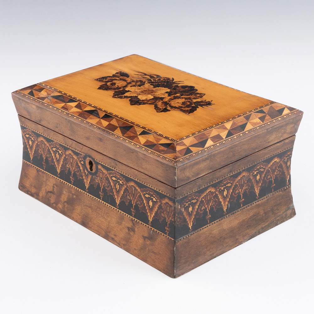 Tunbridge Ware Sewing Box with Floral Mosaic c1860