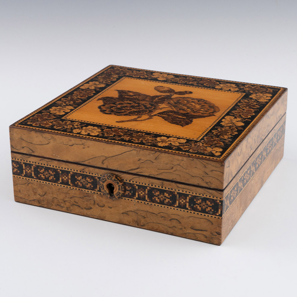 Tunbridge Ware Handkerchief Box with Floral Mosaic c1865