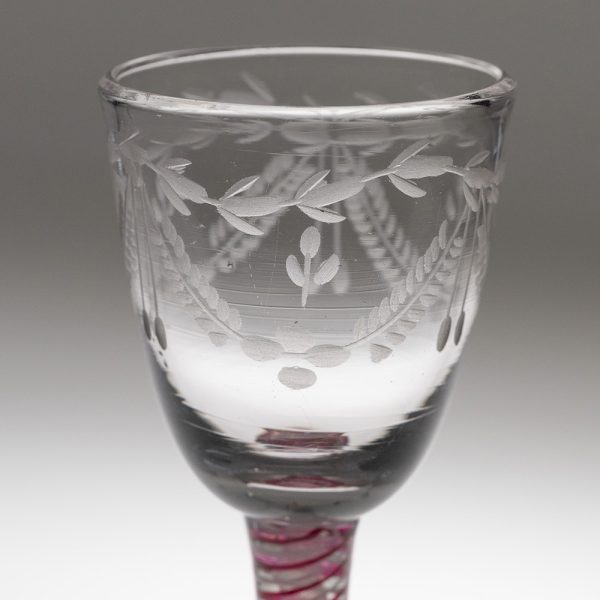 Dutch Colour Twist Stem Engraved Wine Glass c1780