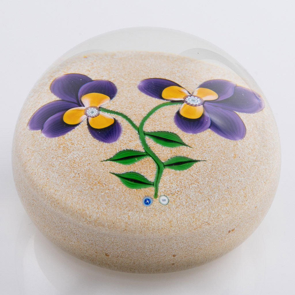 William Manson Jr Paperweight Lampwork Pansies 1998