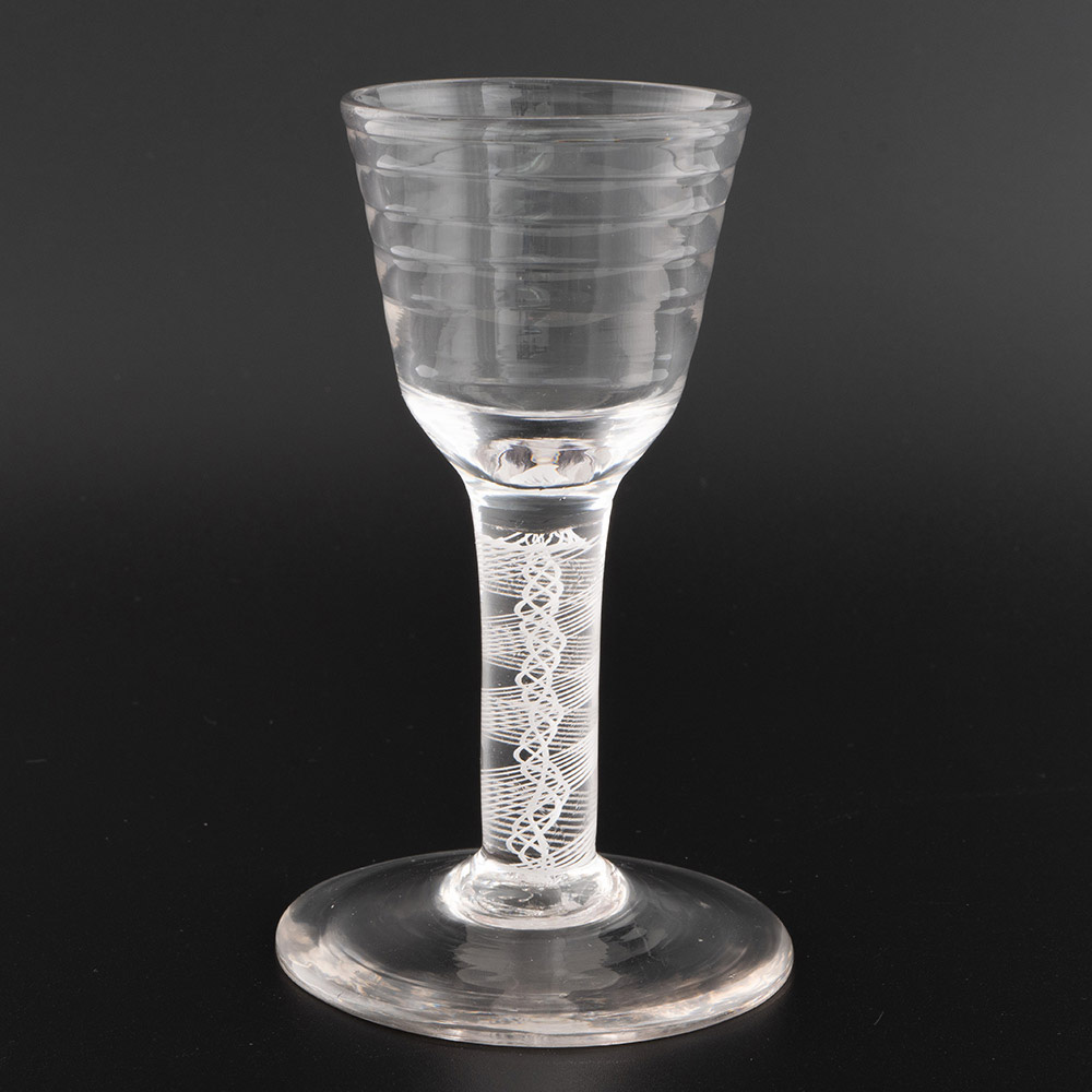 Georgian Dram Glass with Lynn Rings and Opaque Twist Stem