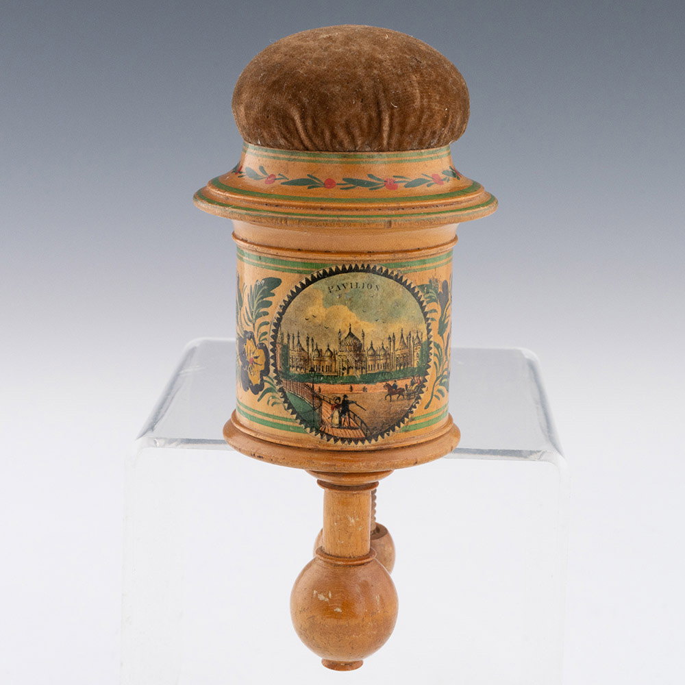 Tunbridge Ware Sewing Clamp with Pin Cushion c1810