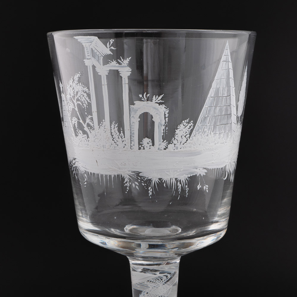 Beilby Enamelled Opaque Twist Goblet c1770