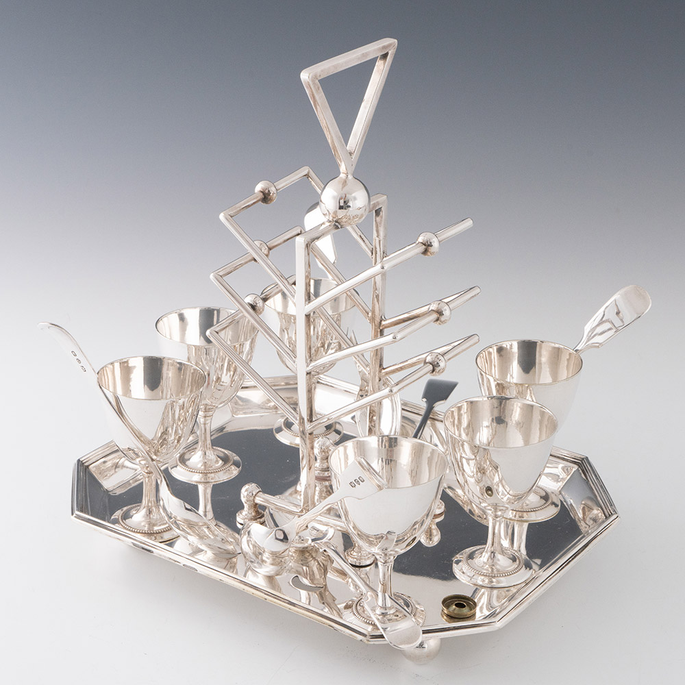 Silver Plate Egg Cruet with Toast Rack Early 20th Century