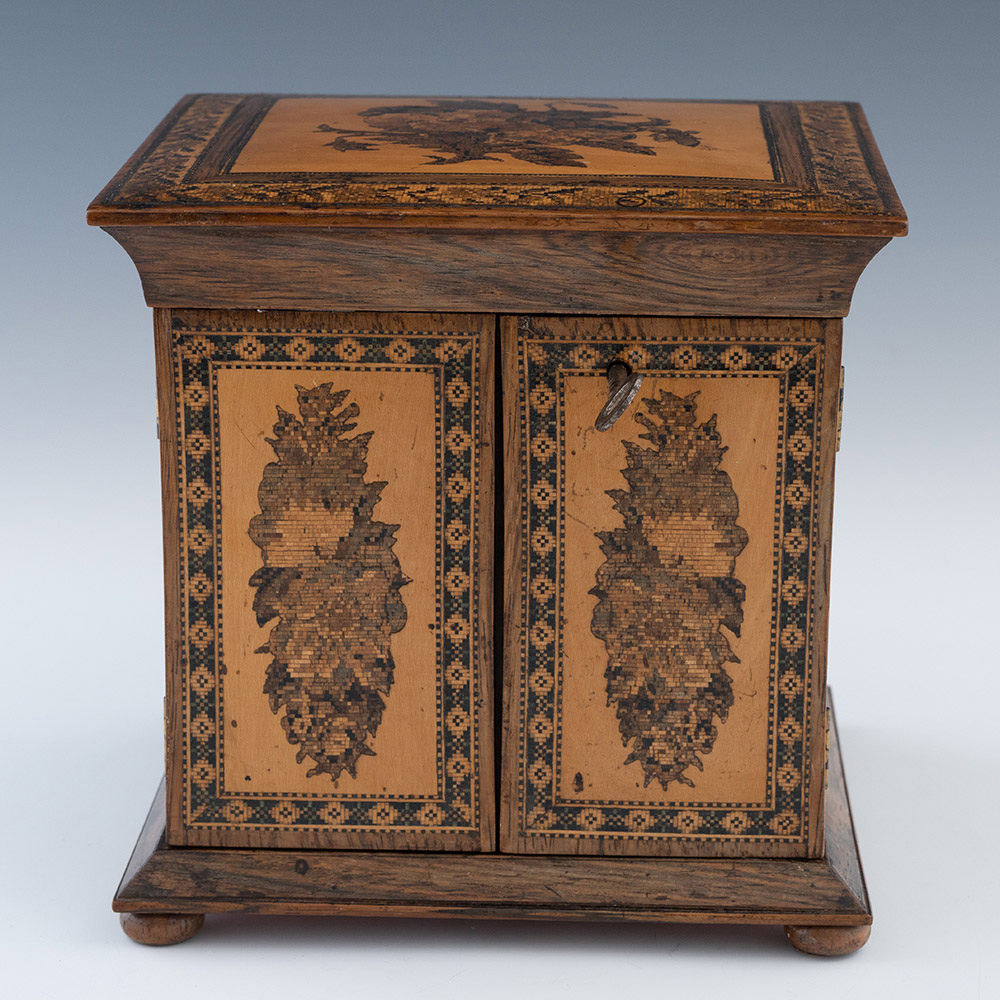 Tunbridge Ware Jewellery Cabinet with Three Drawers c1865