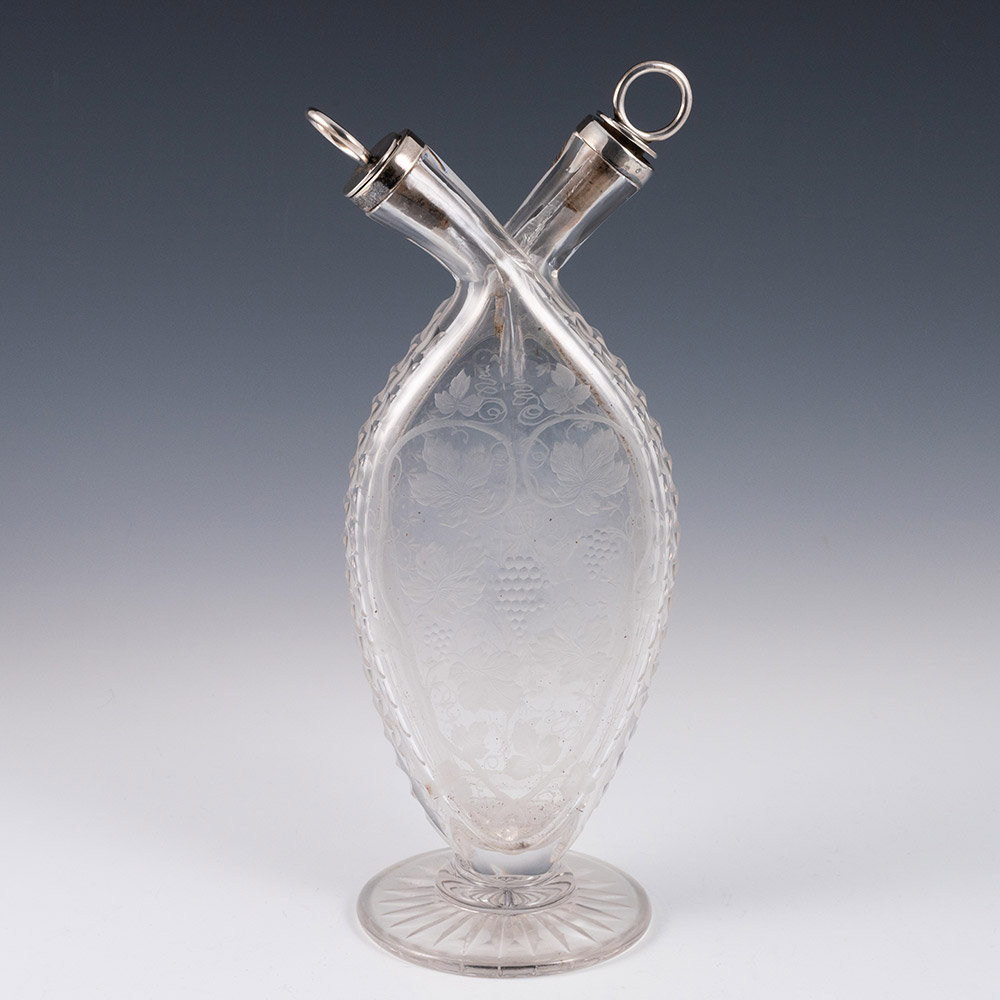 Gimmel Flask – 19th Century Vine Engraved c1845