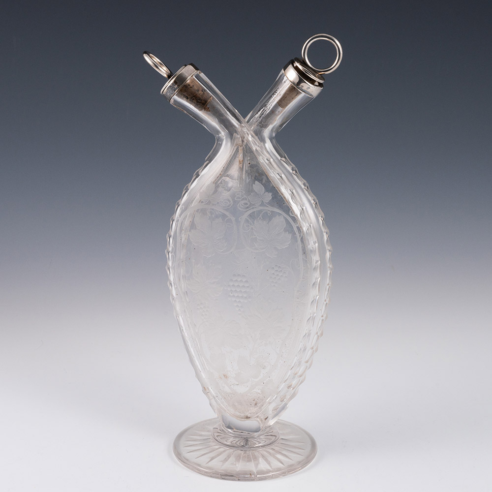 Gimmel Flask – 19th Century Vine Engraved c1845