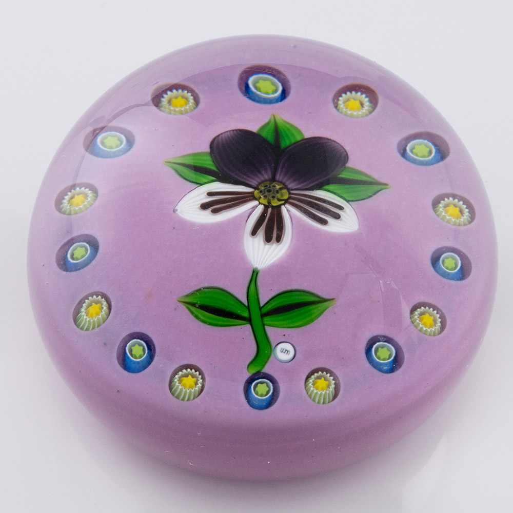 Unique William Manson Senior Paperweight Lampwork Pansy 2003