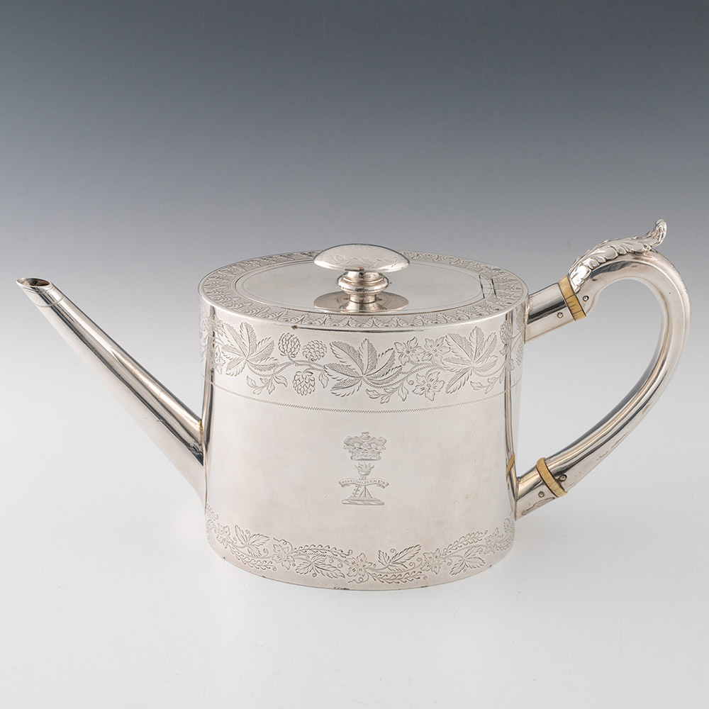 Emes and Barnard Oval Silver Teapot London 1825