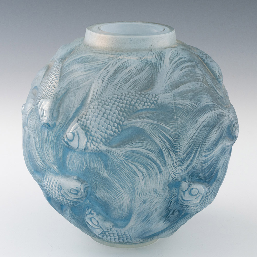 Rene Lalique Opalescent Cerulean Blue Stained Formose Vase Designed 1924
