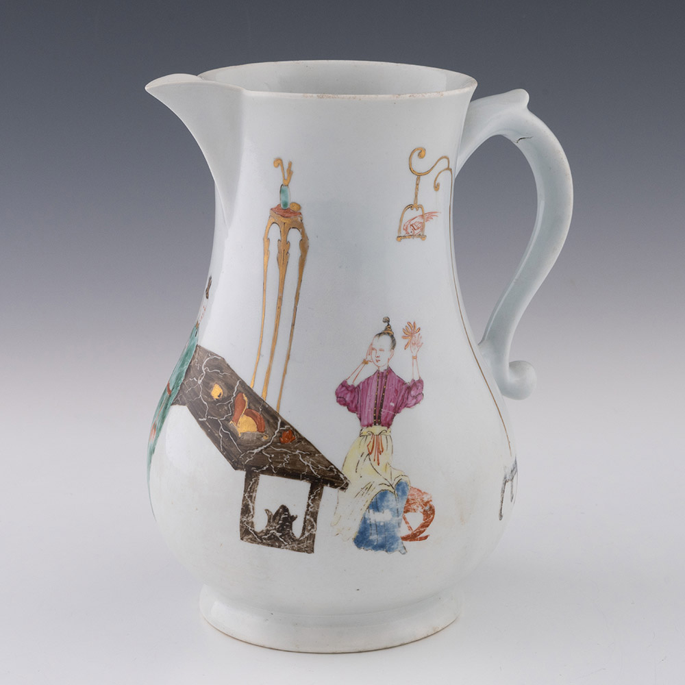 Early Worcester Porcelain Scratch Cross Cider Jug c1755