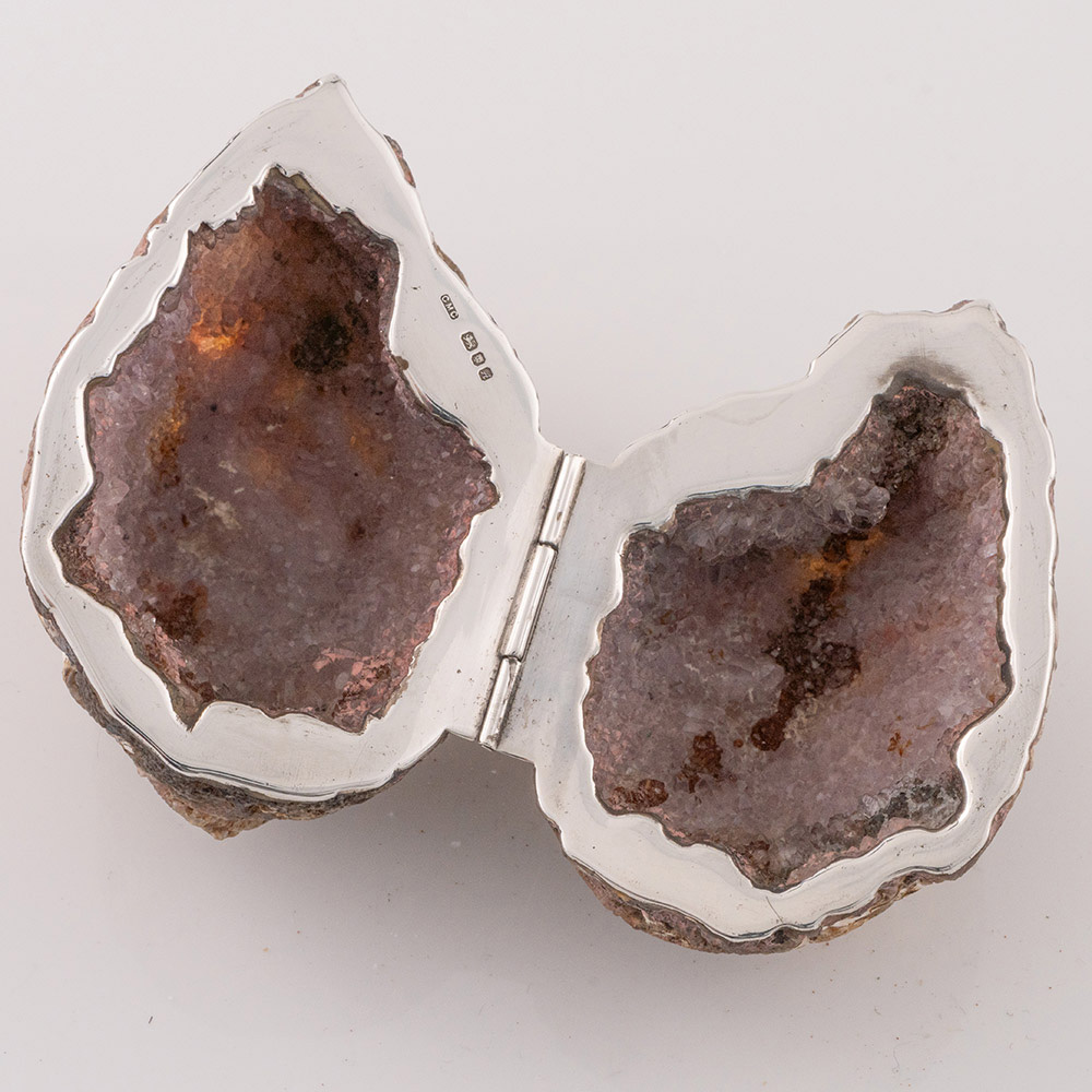 Pink Quartz Geode with Sterling Silver Rim London 1975