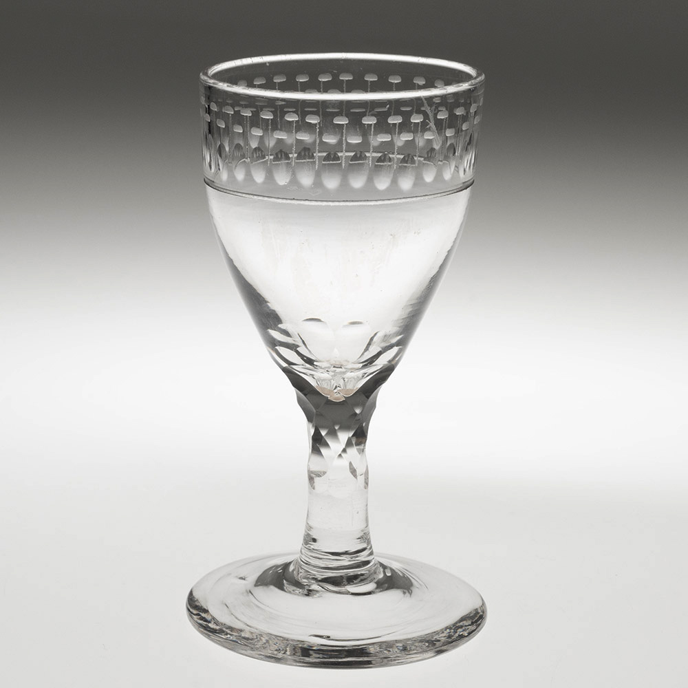 Engraved Georgian Facet Cut Stem Dram Glass c1800