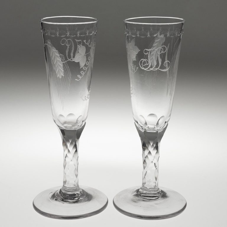 Pair of Georgian Ale Glasses with Facet Cut Stems c1780