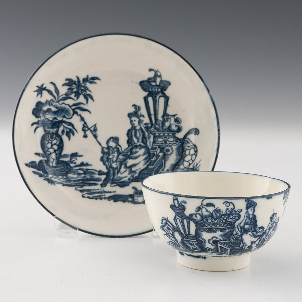 Caughley Porcelain Mother and Child Tea Bowl and Saucer