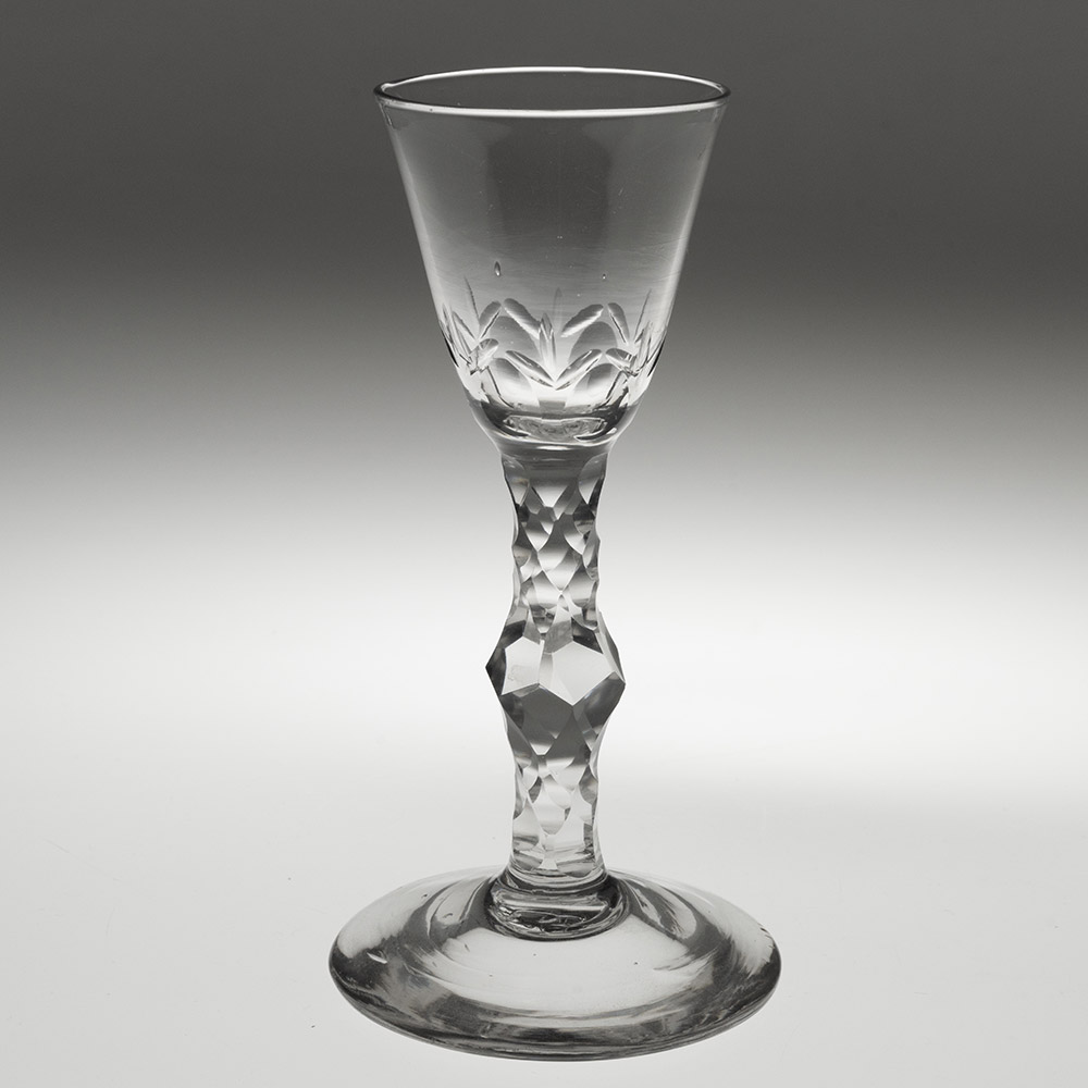 Georgian Wine Glass with Facet Cut Stem c1770