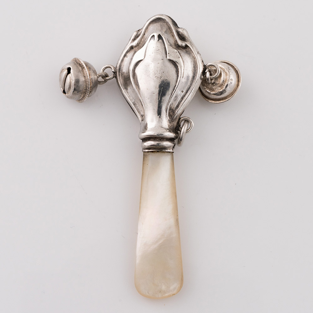 Sterling Silver Antique Pacifier and Rattle Chester 1909