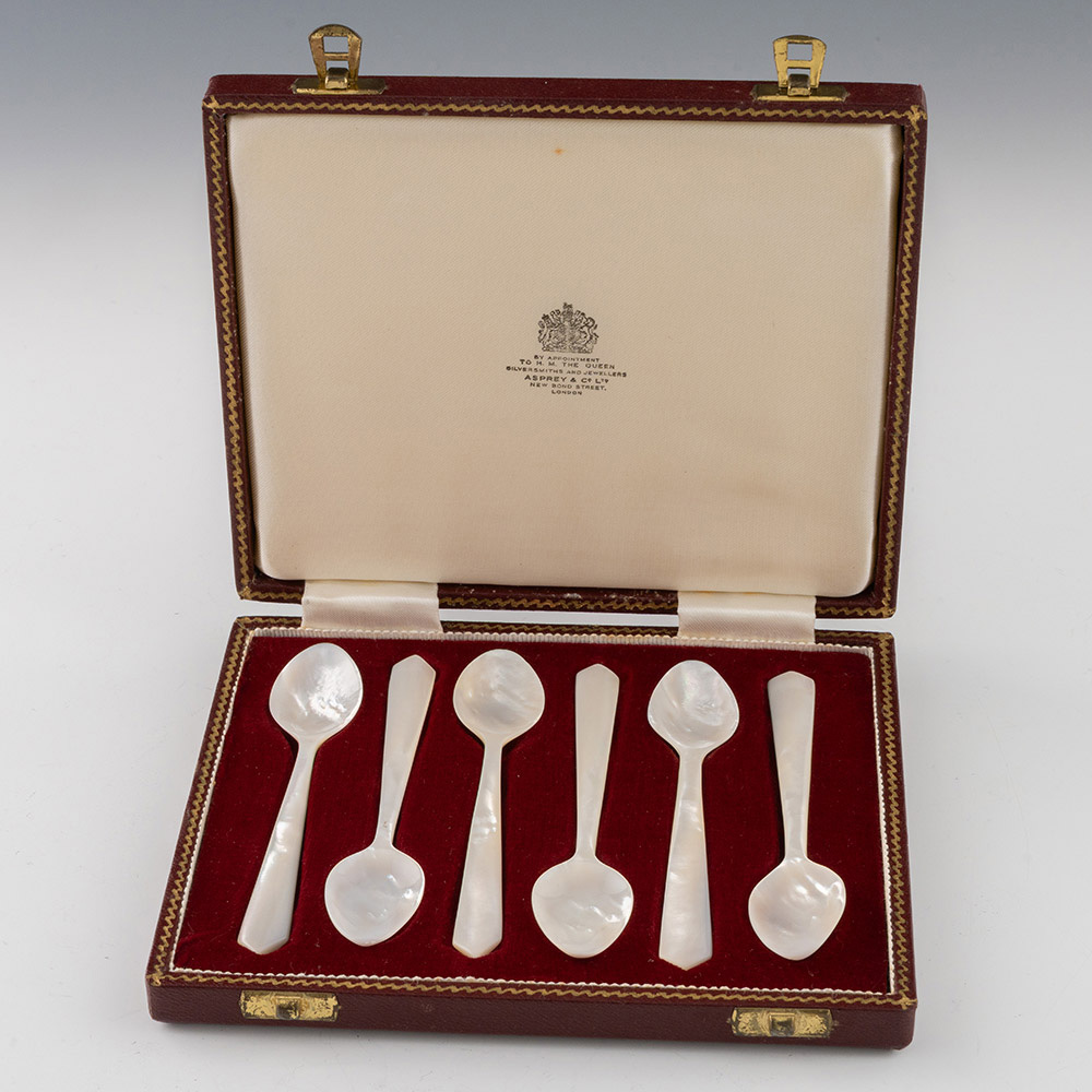 Set of Six Caviar Spoons – Asprey Mother of Pearl c1930