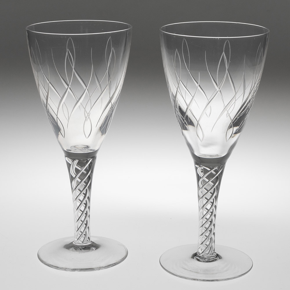 Pair of Stuart Crystal White Wine Glasses – Rhythm Pattern