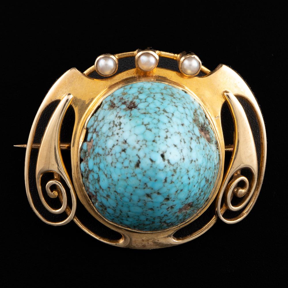 Murrle Bennett 15ct Gold and Turquoise Brooch c1910