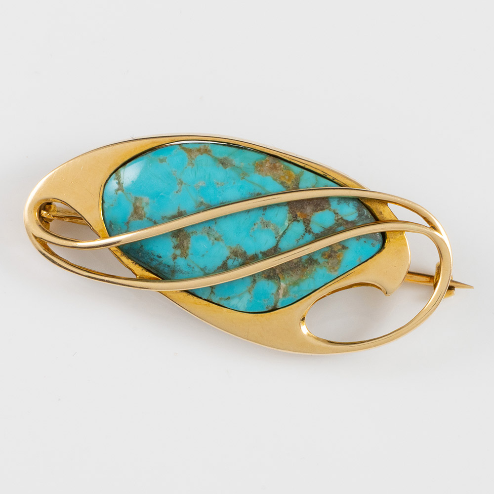 15ct Gold and Turquoise Brooch Murrle Bennett & Co
