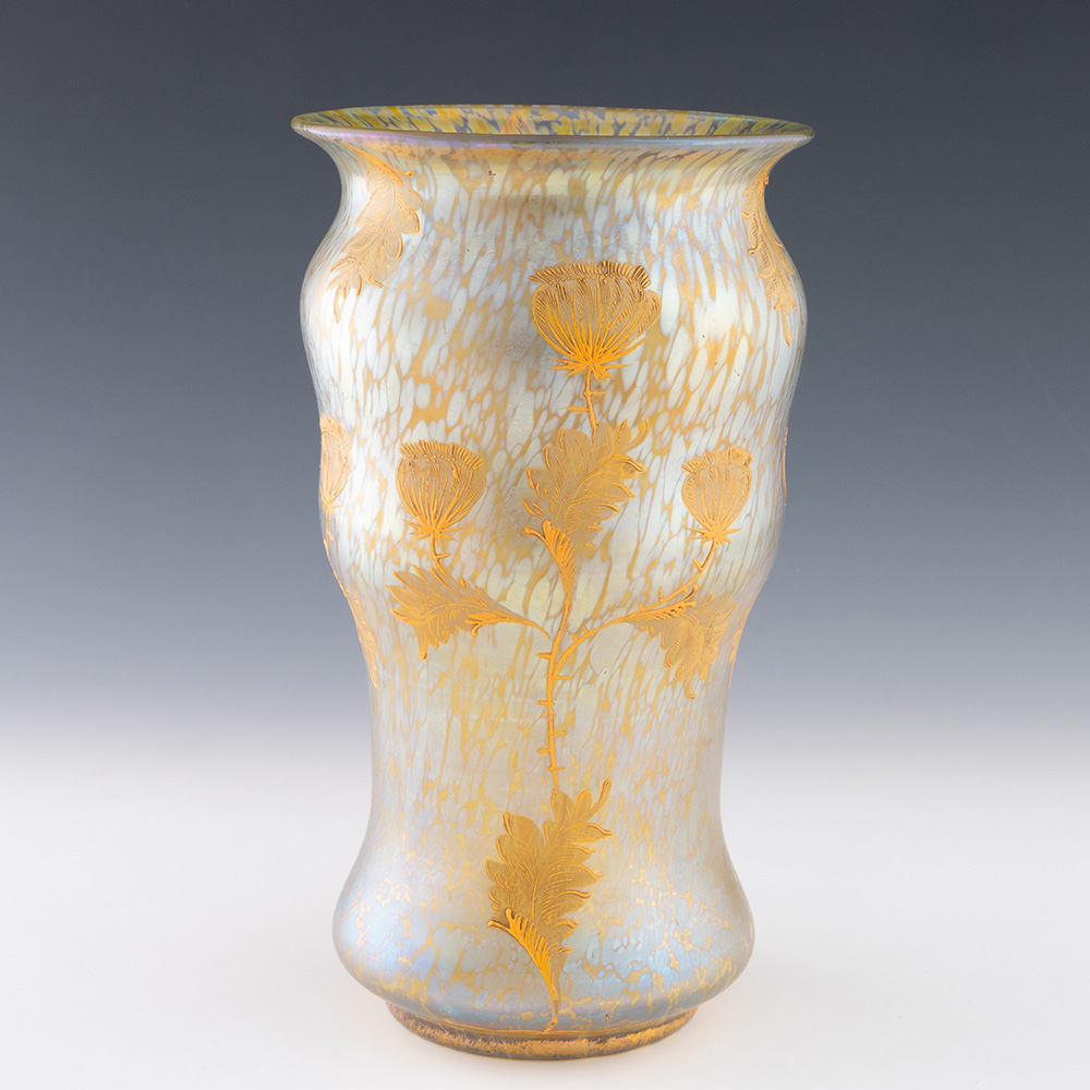 Loetz Glass Candia Papillon with Thistle Enamel c1910