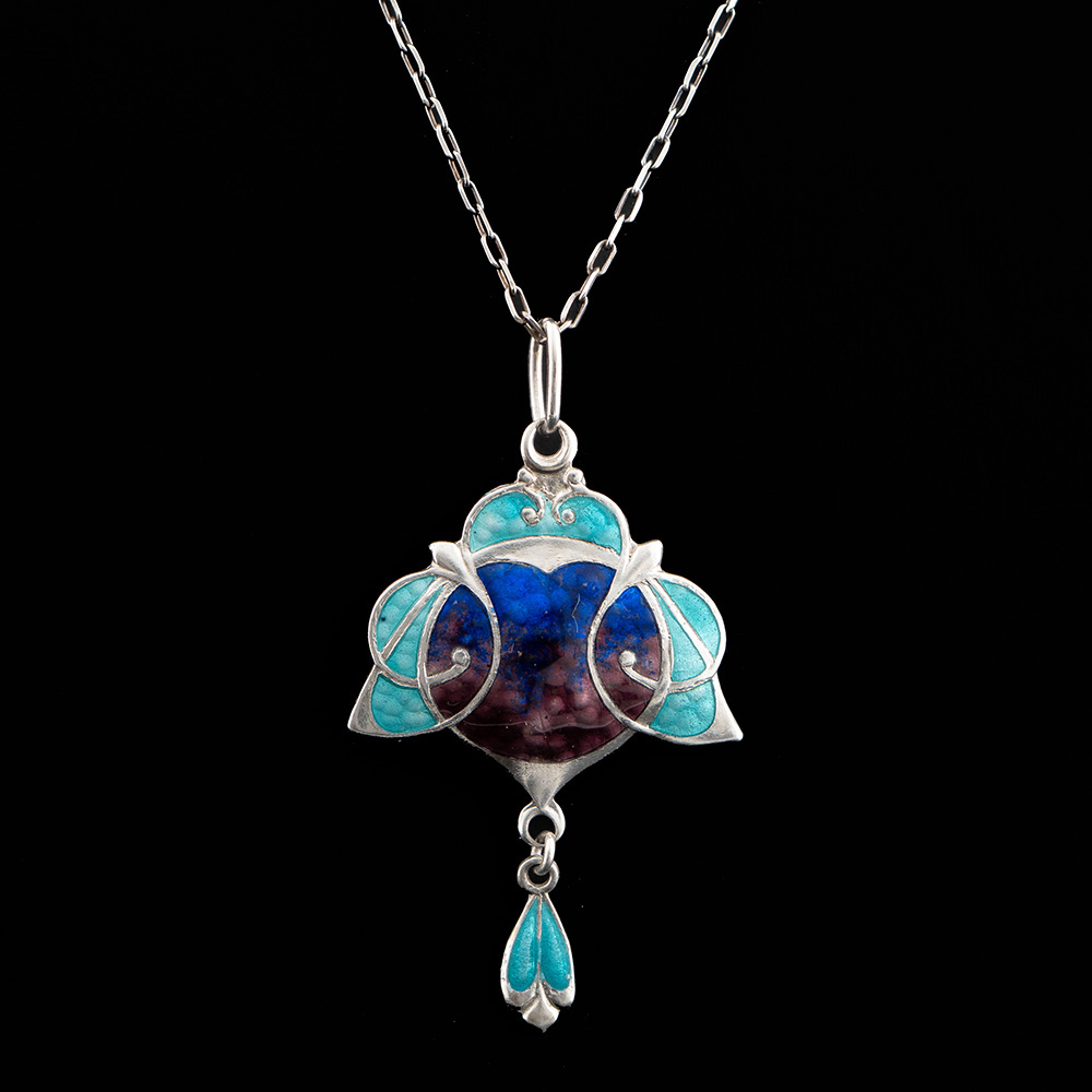 James Fenton Silver and Enamel Pendant Necklace Chester 1909