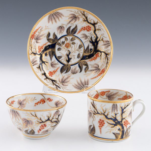 New Hall Porcelain Imari Vine Pattern Trio c1815