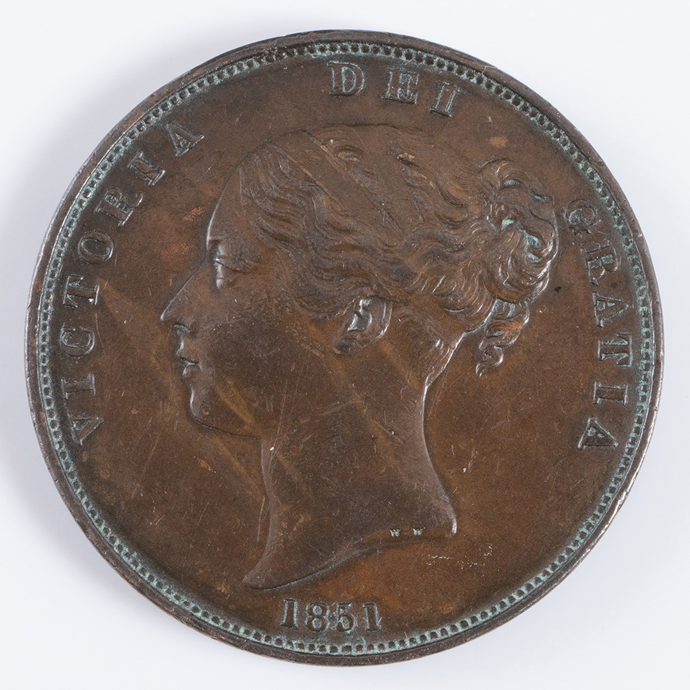 Victoria Penny Young Head Large Milled Copper 1851