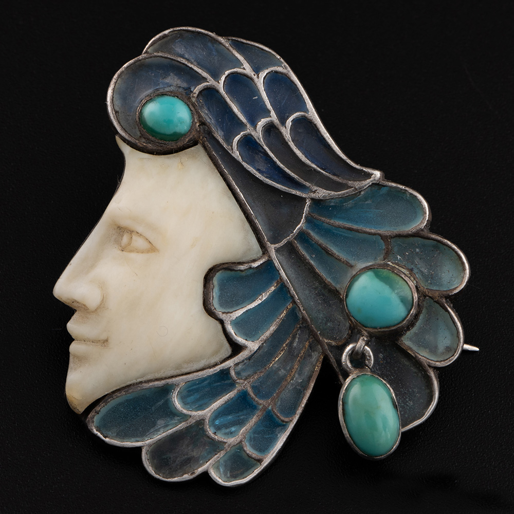 Heinrich Levinger Silver and Plique-a-jour Brooch c1900