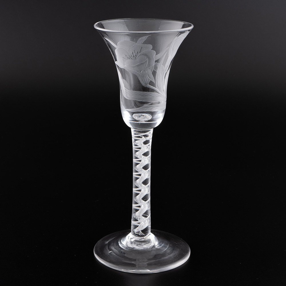 Georgian Wine Glass – Mixed Twist Stem and Dutch Engraved C1765