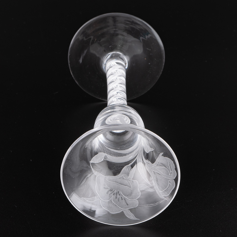 Georgian Wine Glass – Mixed Twist Stem and Dutch Engraved C1765