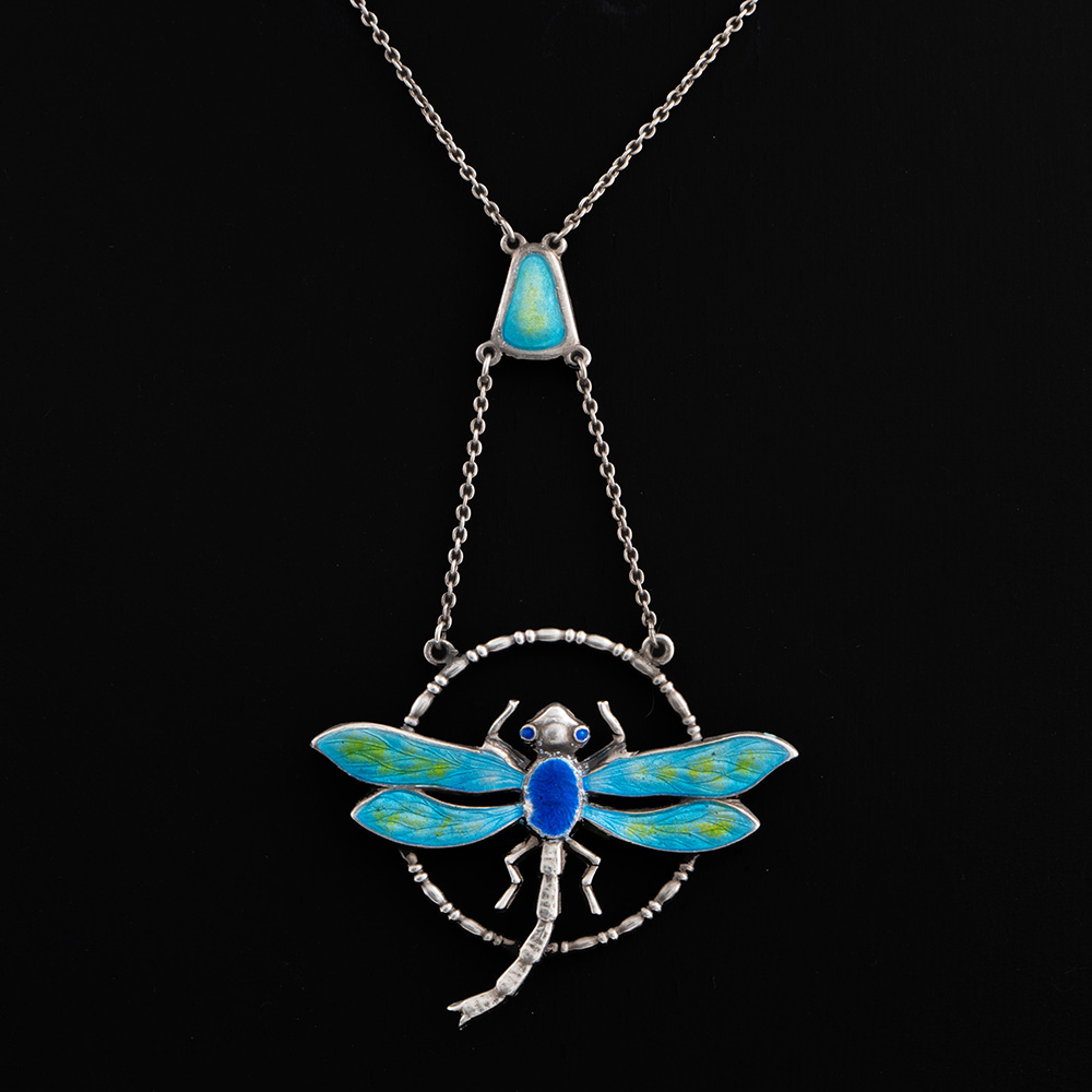 Charles Horner Silver and Enamel Dragonfly Pendant c1910